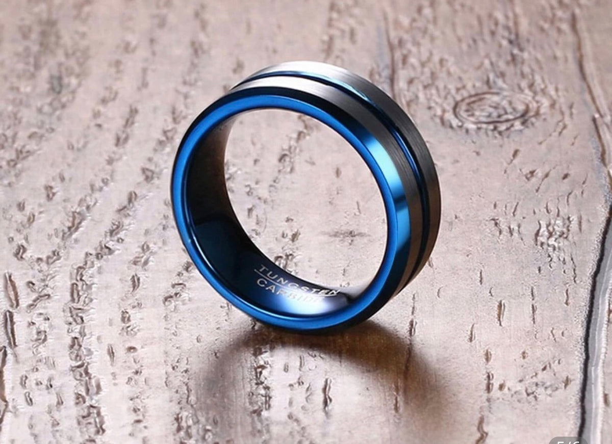New Thin Thin Blue Line Tungsten 8mm Tungsten Carbide Ring – The Thin ...