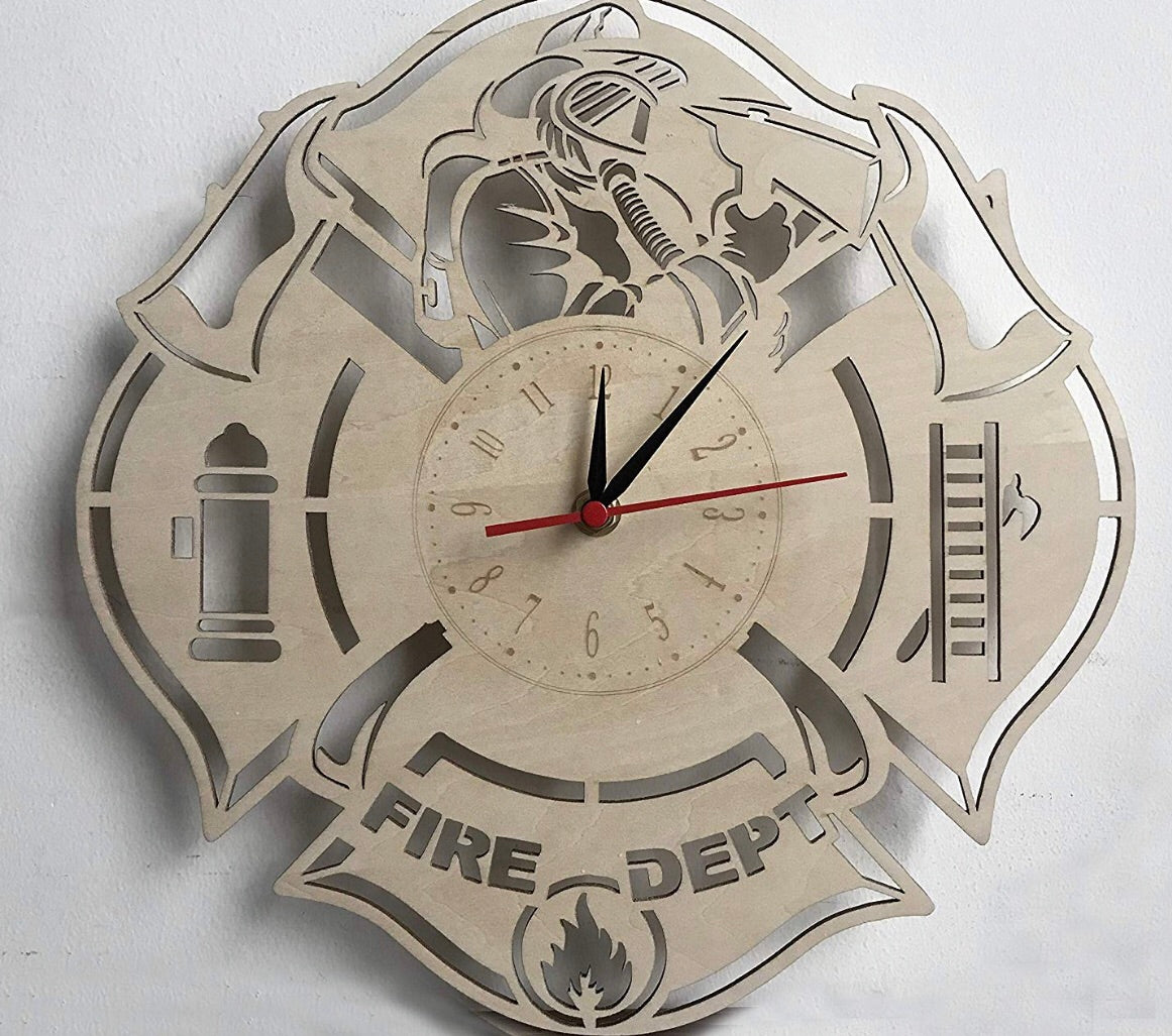 Wooden Firefighter Wall Clock – The Thin Blue Line Canada
