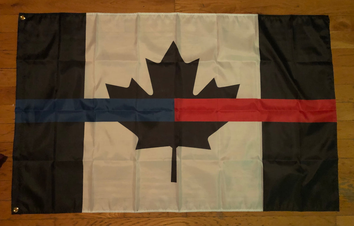 Full Size 5’ x 3 ‘ Joint Thin Blue Line / Thin Red Line Canadian Flag ...